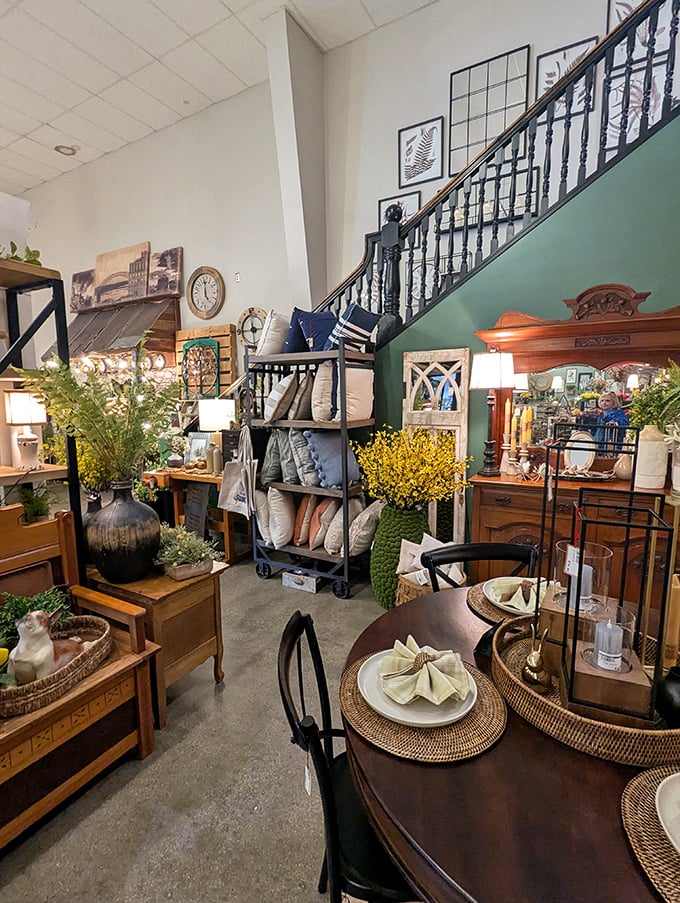 The staircase gallery wall proves that sometimes the journey upstairs deserves as much decorating attention as the destination.