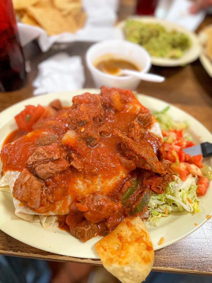 A steak picado burrito that's essentially wearing a red sauce cape &ndash; the superhero of lunch options we all need in our lives.
