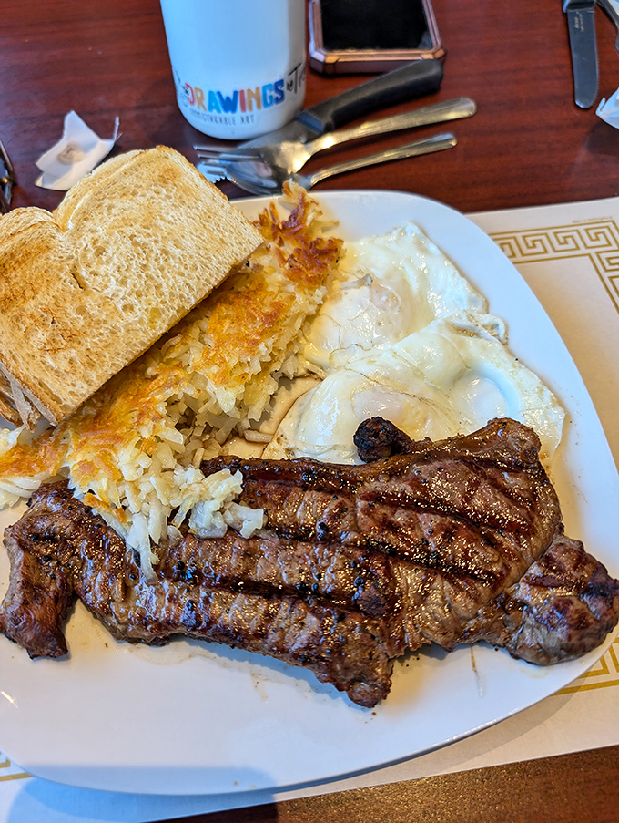 Steak and eggs: the breakfast of champions, lumberjacks, and anyone who plans to skip lunch. This plate has enough protein to fuel a small marathon.