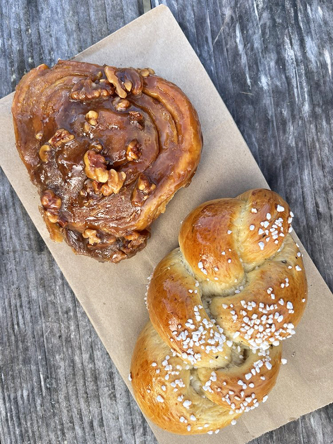 Sweet geometry: The perfect spiral of a sticky bun meets the architectural wonder of a pretzel roll. Carb heaven exists!