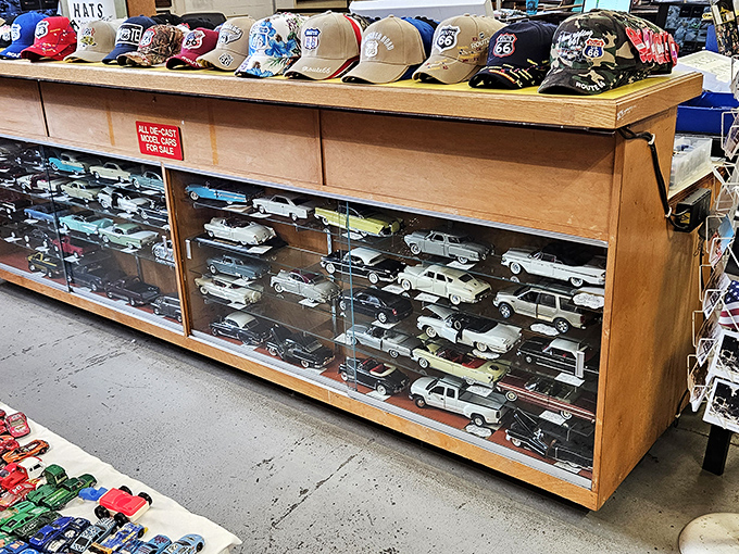 Die-cast dreams fill every shelf, proving that car collecting starts early and never really ends completely.