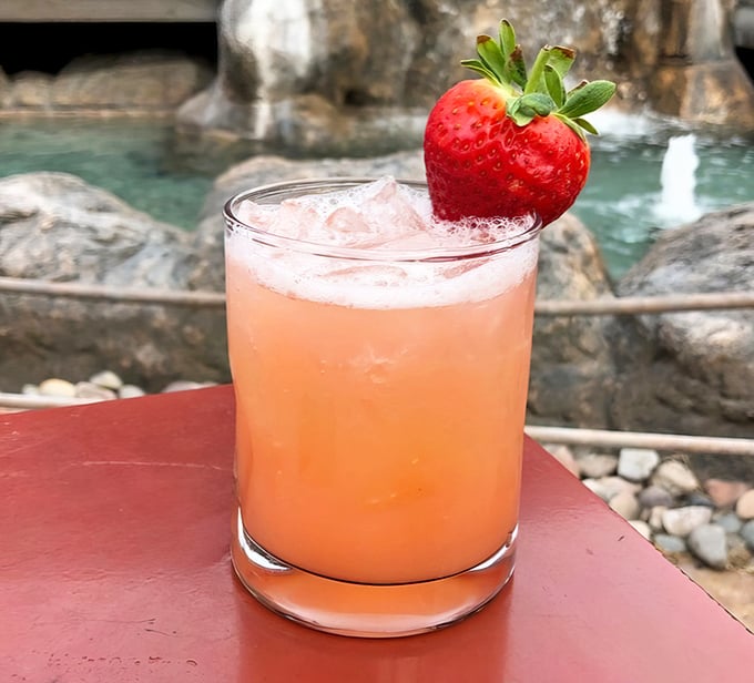 This strawberry margarita isn't just a drink&mdash;it's a vacation in a glass. The perfect companion while watching the restaurant's waterfall feature.