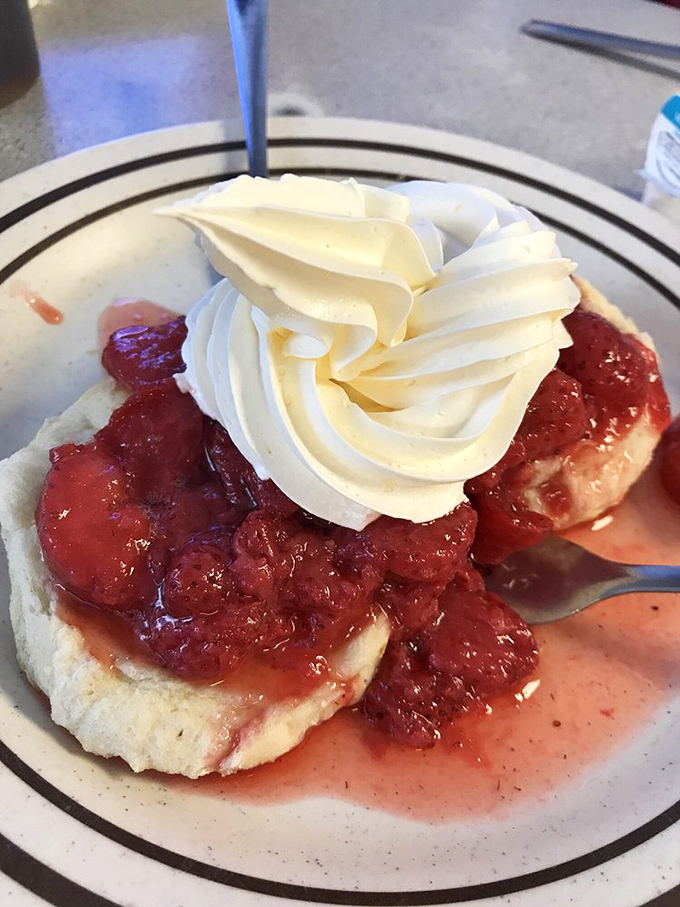 The strawberry biscuit&mdash;where fruit and pastry unite in a sweet-tart symphony topped with a cloud of whipped cream. Dessert disguised as breakfast.