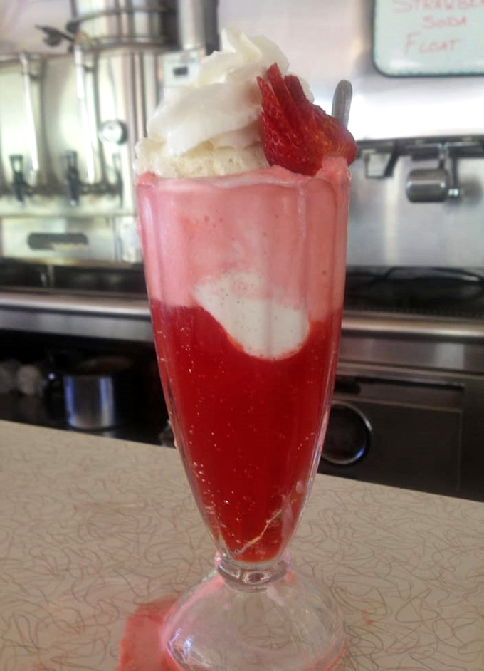 This strawberry soda isn't just a drink&mdash;it's dessert in a glass, childhood nostalgia, and Instagram bait all swirled into one tall treat.