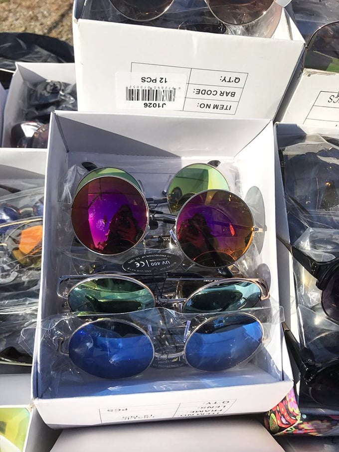 Sunglasses galore! These colorful specs could either complete your summer look or help you go incognito while buying that questionable lawn ornament you secretly love.