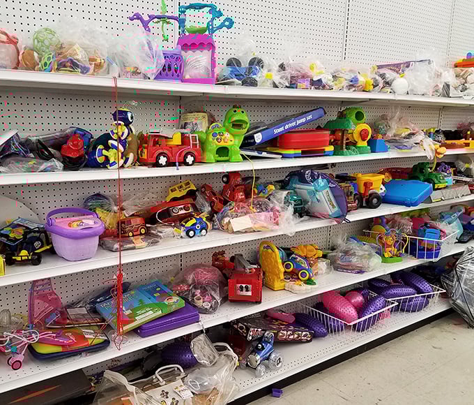 Toy paradise where plastic dreams come true! From fire trucks to tea sets, these gently-used playthings cost less than a Happy Meal tantrum.
