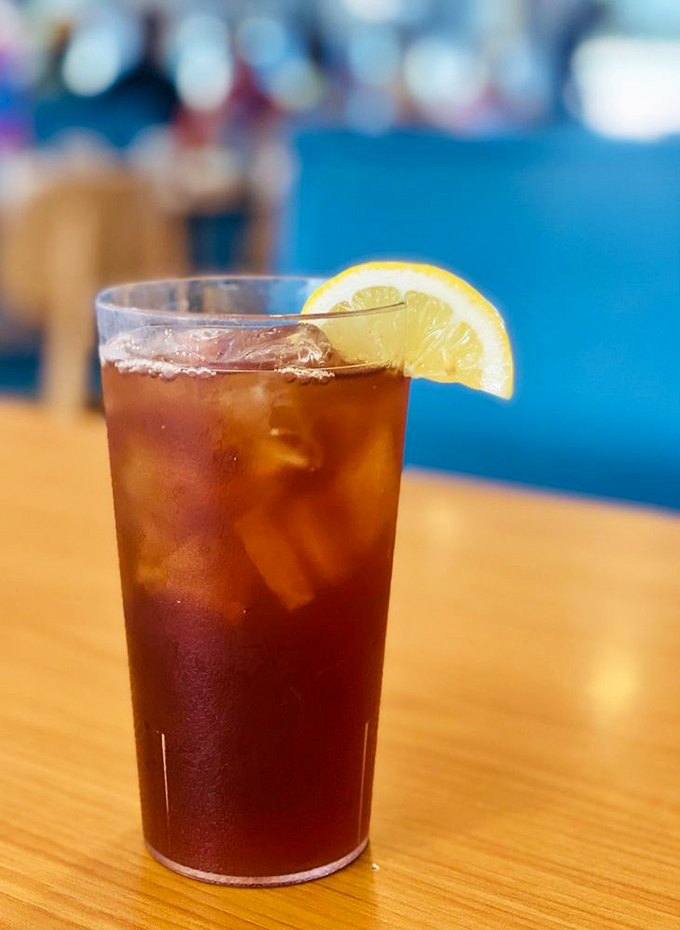 Even the iced tea looks refreshing enough to make you forget you're melting in Florida heat. That lemon slice isn't just garnish&mdash;it's necessity.