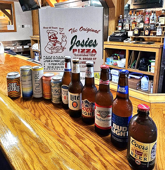 The lineup of cold ones standing at attention&mdash;like a liquid welcoming committee ready to wash down whatever pizza perfection you choose.