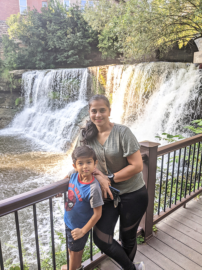 The viewing platform offers the perfect selfie spot with the falls. Nature's soundtrack included at no extra charge!