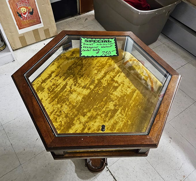 This hexagonal glass-top table isn't just furniture&mdash;it's a conversation piece that's survived decades and is ready for its next chapter.