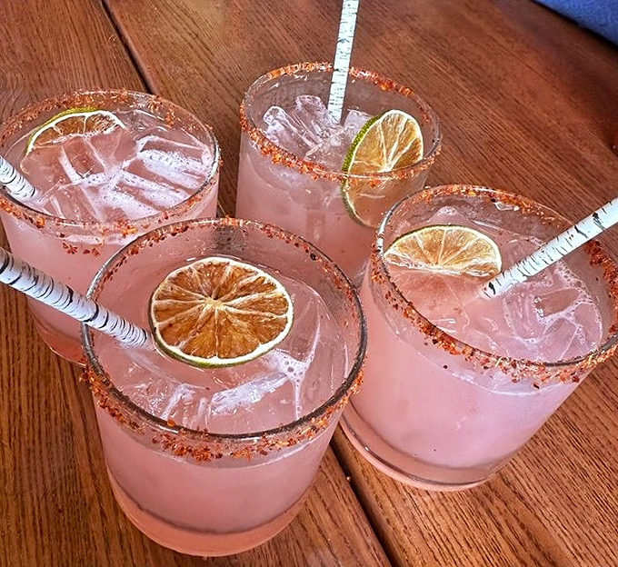 Pink cocktails rimmed with spice—like sunrise in a glass. The perfect companion to Southern-fried anything.