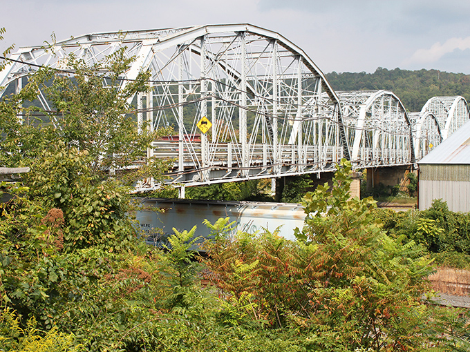 This isn't just a bridge—it's an industrial ballet of steel and engineering that's been faithfully connecting communities across the Monongahela for decades.