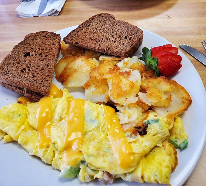 A Western omelet that tells the story of breakfast in technicolor, with cheese that stretches like the Florida sunshine.