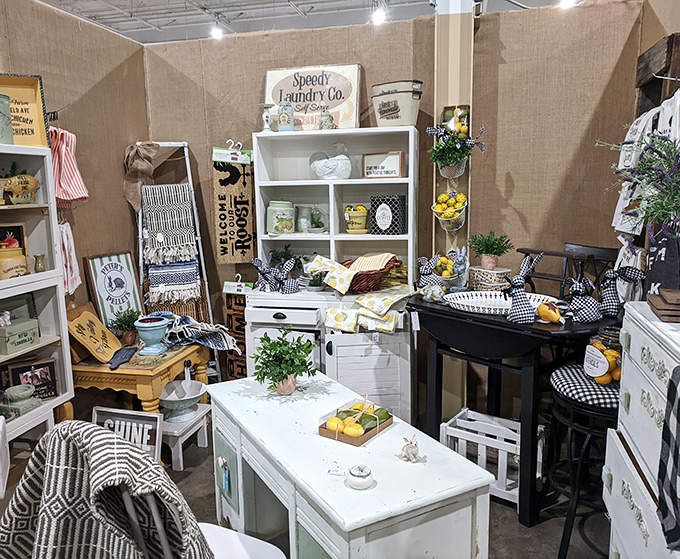 Farmhouse chic before it was trendy&mdash;this booth's crisp whites and rustic touches would make any HGTV host reach for their wallet.