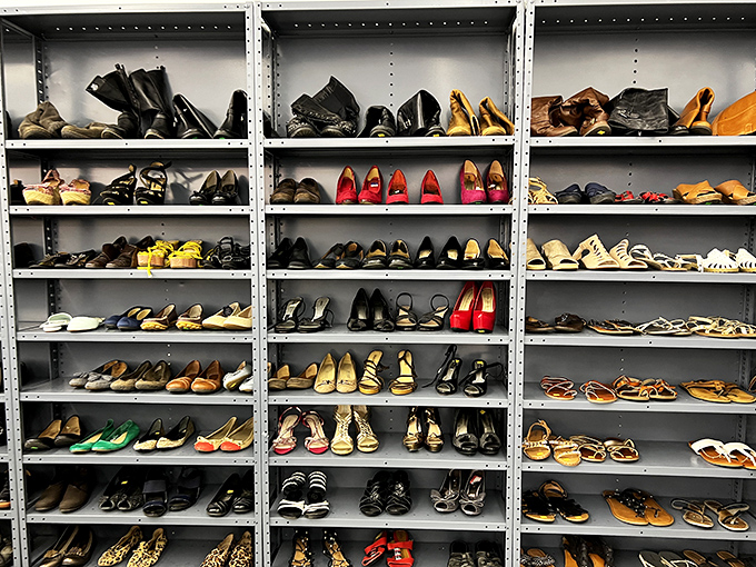 Shoe heaven or shoe purgatory? Depends on your perspective, but those red pumps in the center might just be your Cinderella moment.