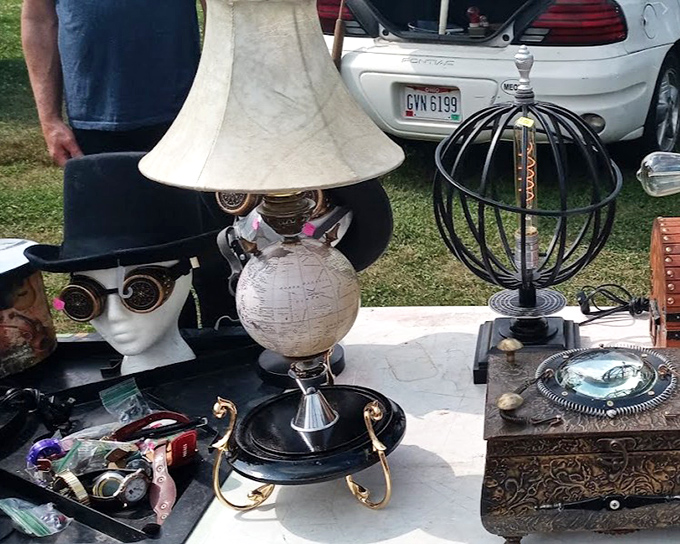 Flea market finds range from the practical to the peculiar. That steampunk-style globe lamp might just be someone's perfect conversation piece.