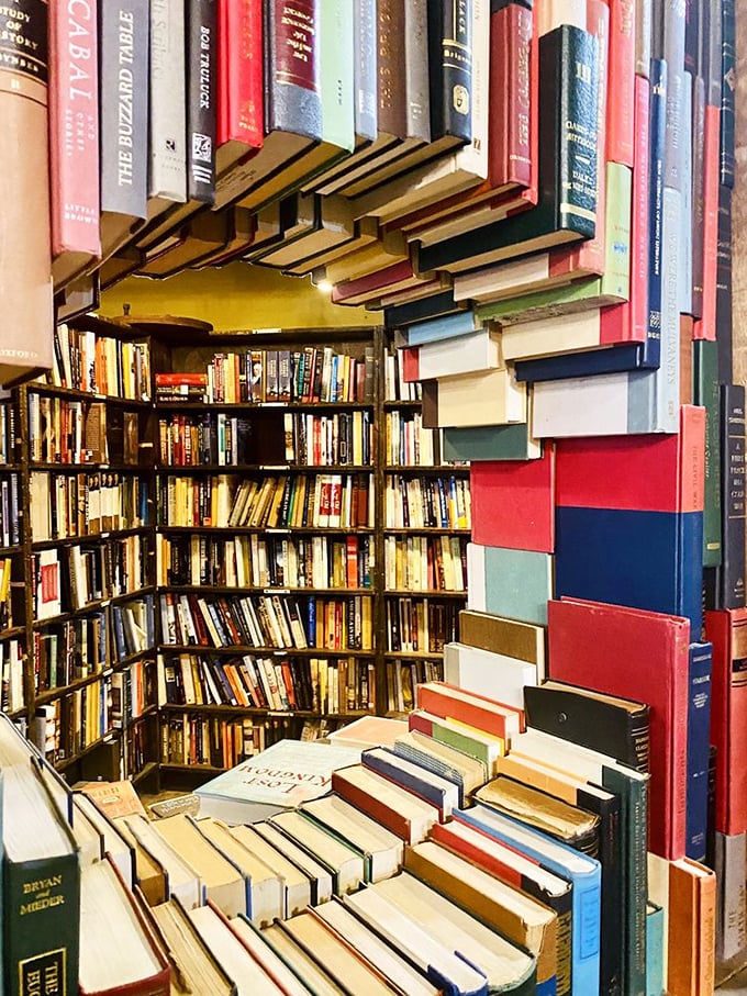 Books become architecture in this mind-bending archway. Who knew literature could be so structurally sound?
