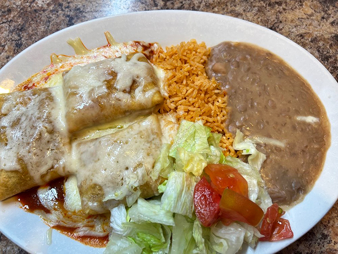 This isn't just a beef chimichanga&mdash;it's a masterclass in texture, where crispy tortilla meets tender meat in a romance novel of culinary proportions.