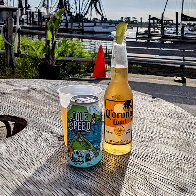 Cold beer with a water view&mdash;nature's perfect pairing for seafood. Shem Creek provides the backdrop for simple pleasures done right.