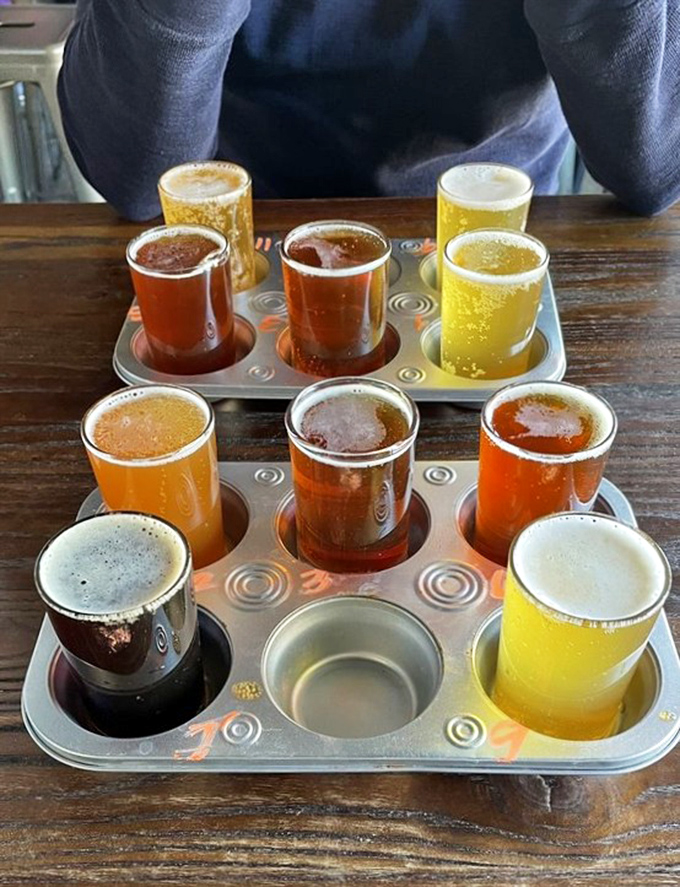A flight of craft beers that takes your taste buds on a first-class journey. Each tiny glass holds a universe of flavor waiting to be discovered.