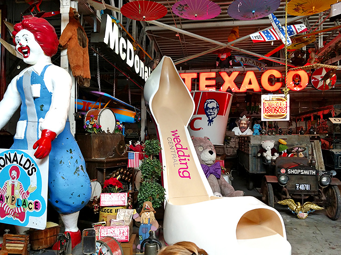 That's not just a shoe – it's a statement! Vintage advertising pieces like this giant high heel blur the line between commerce and art.