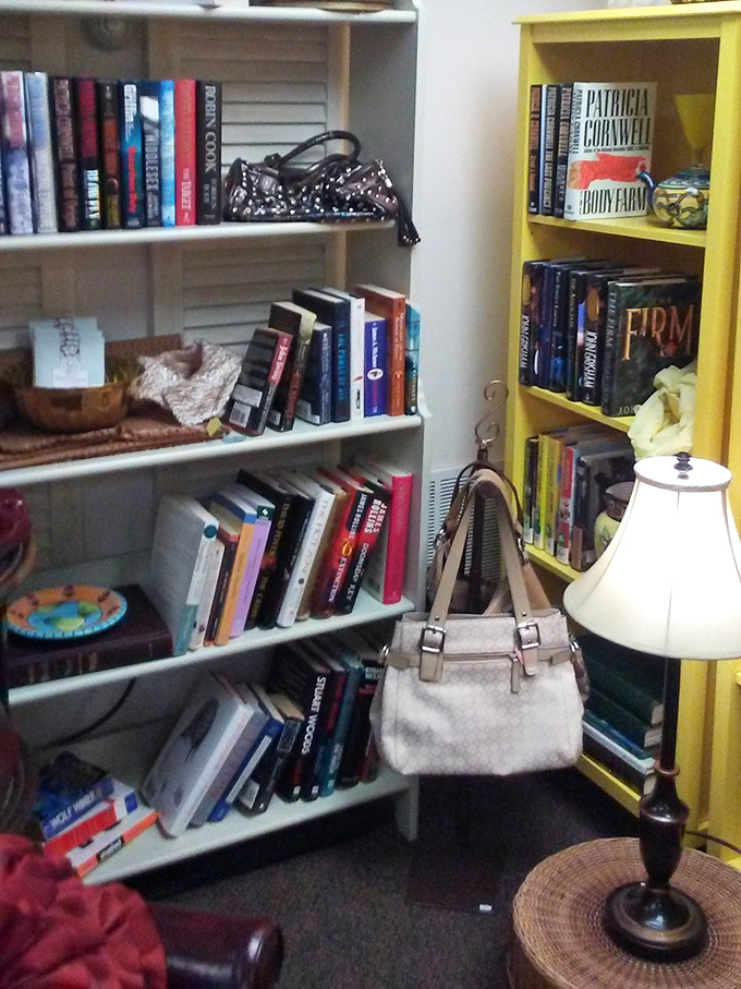 Literary treasures nestled between handbags and home goods. Every bibliophile's dream corner for budget-friendly browsing.