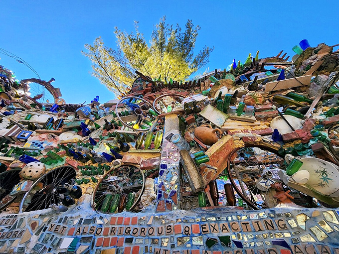 Where most people see trash, an artist saw possibility. These bottles and plates have been promoted from the recycling bin to permanent art installation.