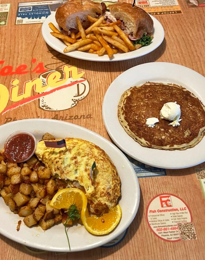 A feast fit for breakfast royalty: golden omelets, perfect pancakes, and a sandwich that would make lunch jealous.