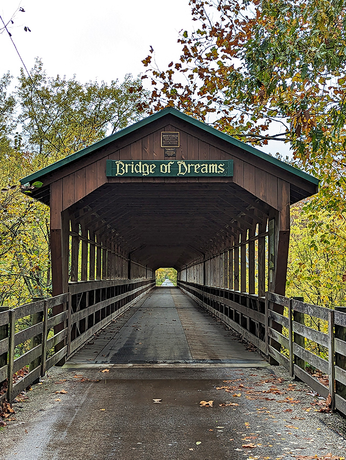 From this angle, the Bridge of Dreams looks like something Norman Rockwell forgot to paint perfectly.