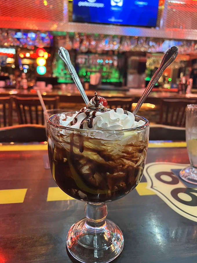 The brownie overdose lives up to its name with chocolate layers that defy gravity.