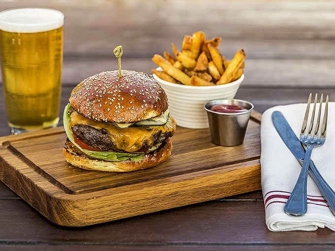 The classic American burger, elevated to first-class status aboard a historic vessel. This isn't fast food&mdash;it's a slow, deliberate celebration of beef, cheese, and perfect golden fries.
