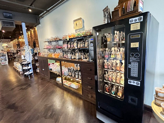 Candy vending displays that whisper, "Go ahead, mix flavors. Be wild!" The perfect backdrop for your sugar-fueled adventure decisions.