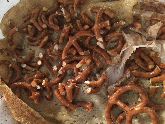 Caramel sauce zigzagging across a crepe with the confidence of someone who knows they're about to make your day better.