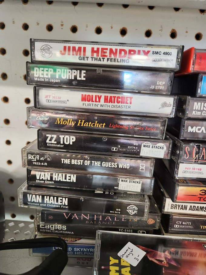 Rock history preserved in plastic rectangles. From Hendrix to Van Halen, these cassettes are time capsules with soundtracks.