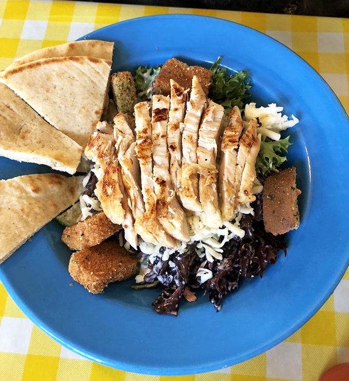 A salad that doesn't feel like punishment! Grilled chicken, fresh greens, and enough substance to satisfy even the most committed carnivore.