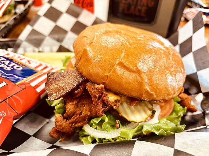 This chicken sandwich isn't just big &ndash; it's the "I should have worn my stretchy pants" kind of big. The crispy edges practically wink at you.