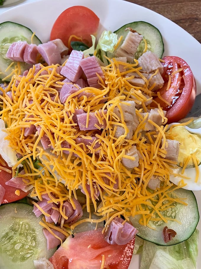 A chef's salad that actually satisfies &ndash; proof that vegetables can party too when invited to mingle with generous portions of ham, turkey and cheese.