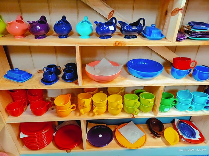 Fiestaware heaven! This rainbow of vintage dinnerware proves that mid-century homemakers knew color therapy long before it was trendy.