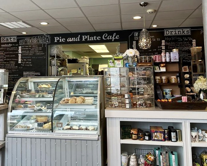 Pie headquarters where magic happens daily. The curved display case showcases treasures more valuable than anything in Fort Knox.