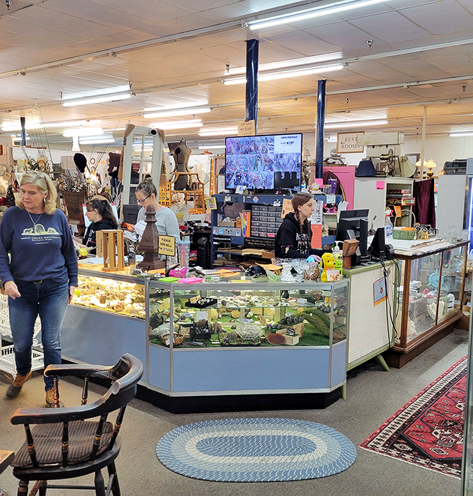 The nerve center of operations, where treasures are tallied and stories exchanged. Every transaction here comes with a side of conversation.