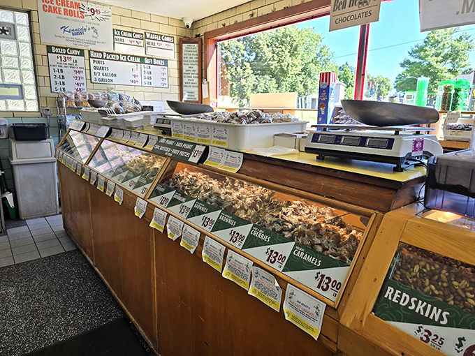 The nut and candy display isn't just a counter&mdash;it's a treasure chest of handcrafted delights that would make Willy Wonka take notes. 