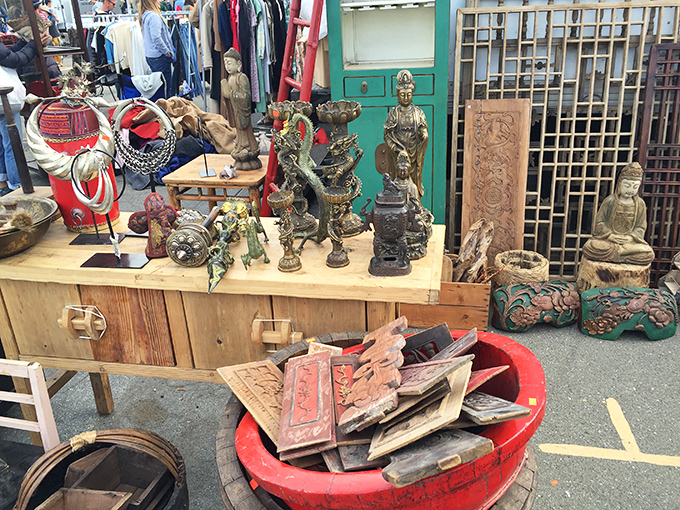 Eastern meets Western collectibles in this cultural cornucopia. Buddha statues and carved panels share space with artifacts that span continents and centuries.