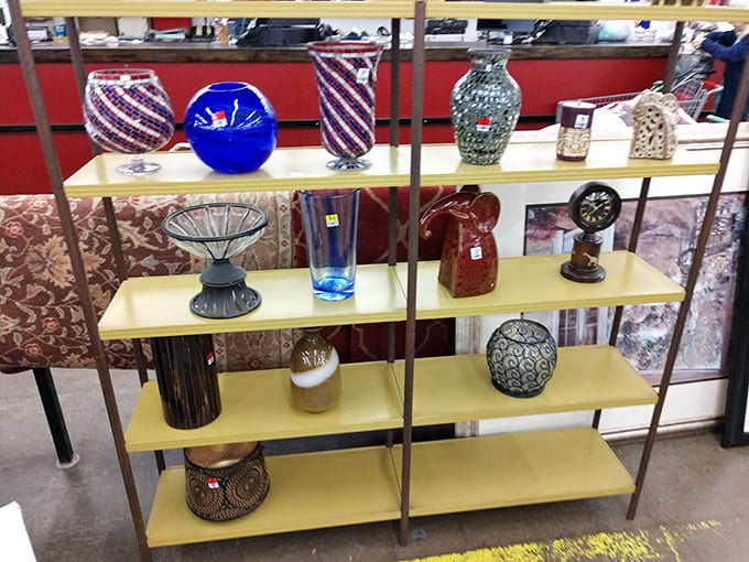 Shelf after shelf of home d&eacute;cor curiosities &ndash; where your grandmother's style meets your modern apartment's needs.