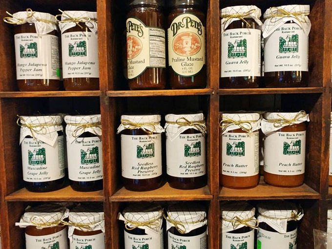 Liquid sunshine in jars! The Back Porch's homemade jellies and preserves line wooden shelves like edible souvenirs of Florida's sweetest offerings.
