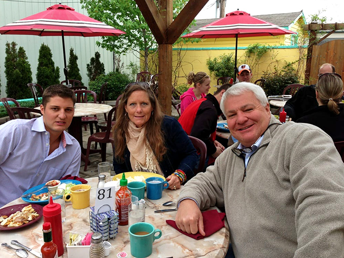 The outdoor patio at Good Morning Mama's&mdash;where breakfast conversations flow as freely as the coffee and morning sunshine. 