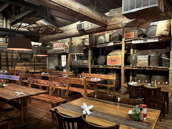 Not just a dining room but a frontier museum where every meal comes with a side of Tennessee history and barrel-aged atmosphere.