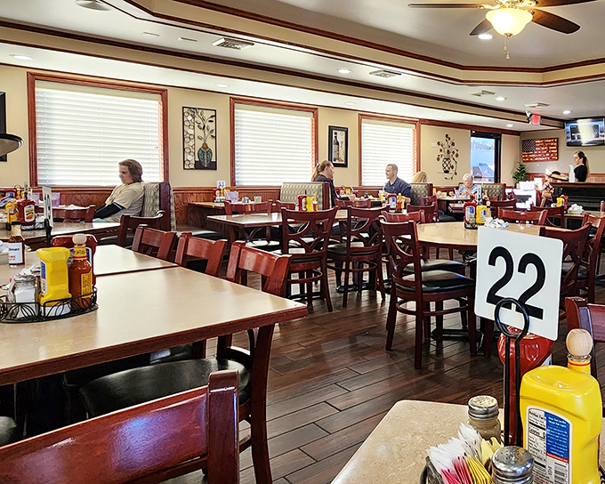 Table 22 awaits its next lucky occupants. In the theater of breakfast, these are the best seats in the house.
