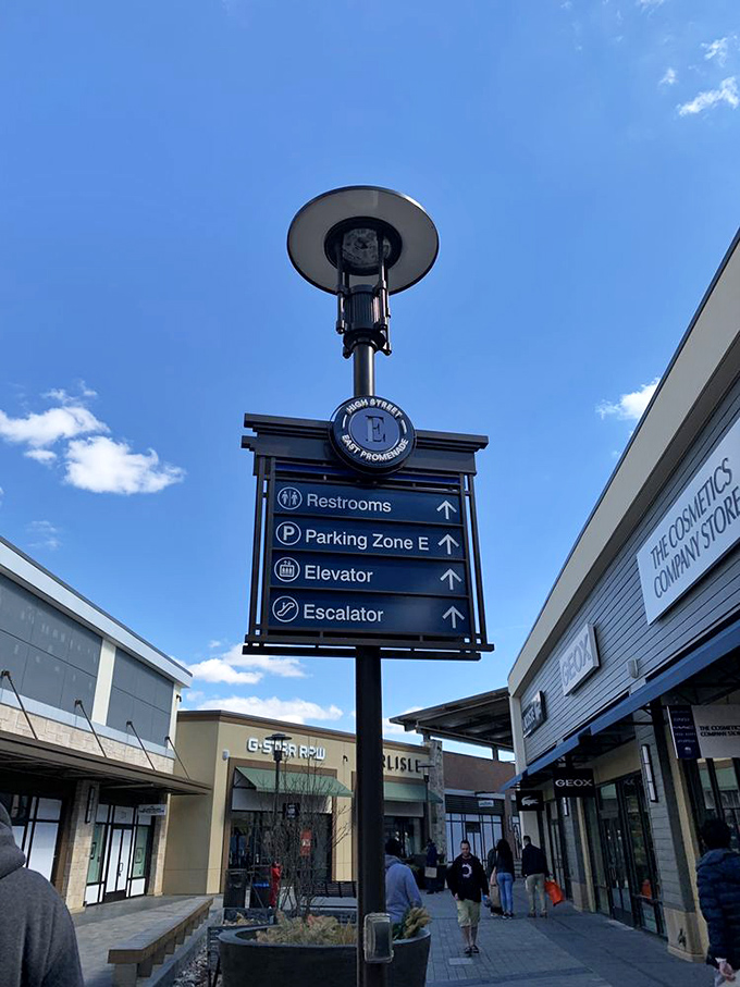 Navigation made stylish&mdash;because getting lost in a shopping complex is only charming in romantic comedies, not when you're carrying six bags.