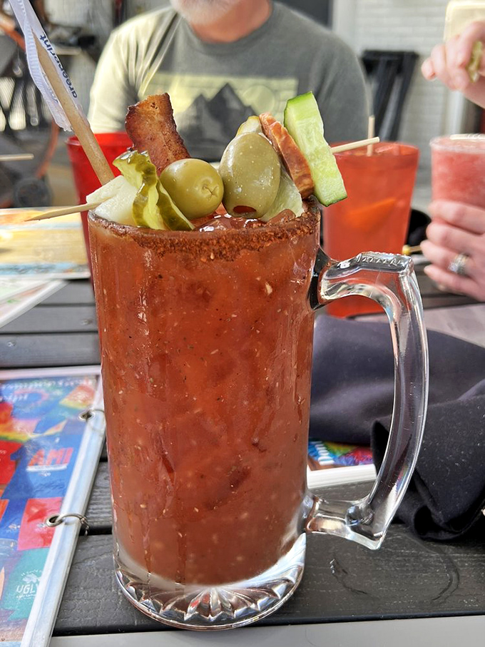 A Bloody Mary that's practically a meal, garnished with enough goodies to qualify as an appetizer in lesser establishments.