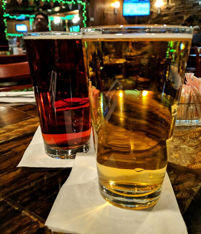 Cold beer on a wooden table&mdash;sometimes the simplest pleasures are the most satisfying. The perfect companion to whatever deliciousness you've ordered.